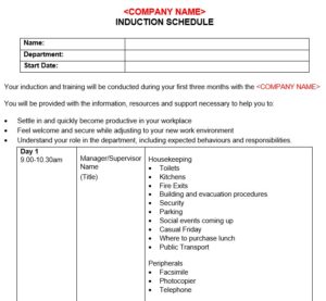 Employee Inductions - Induction Schedule