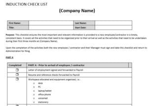 Employee Inductions - Induction Checklist