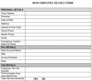 Employee Inductions - New Employee Details Form